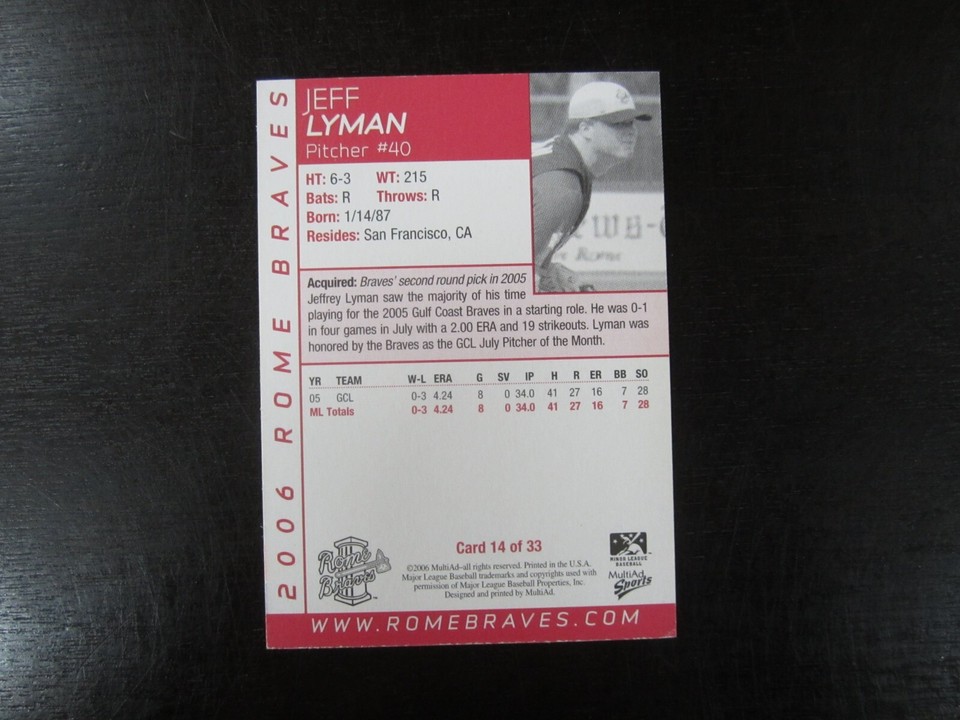 2006 Multi Ad Rome Braves # 14 Jeff Lyman Card (B60) Atlanta Braves | eBay