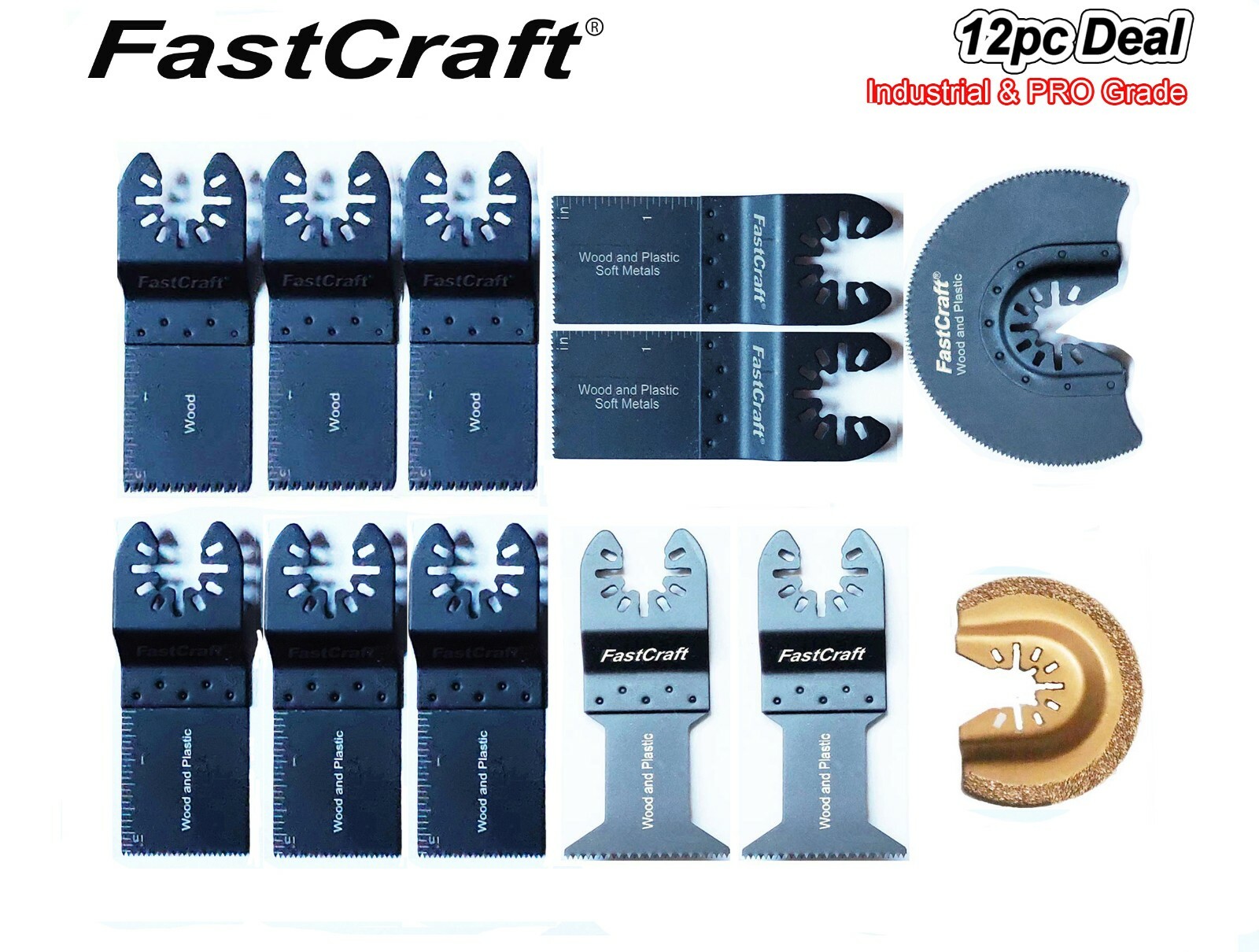 12pc Oscillating Blades for FastCraft Fein Bosch Dewalt Dremel Makita ...
