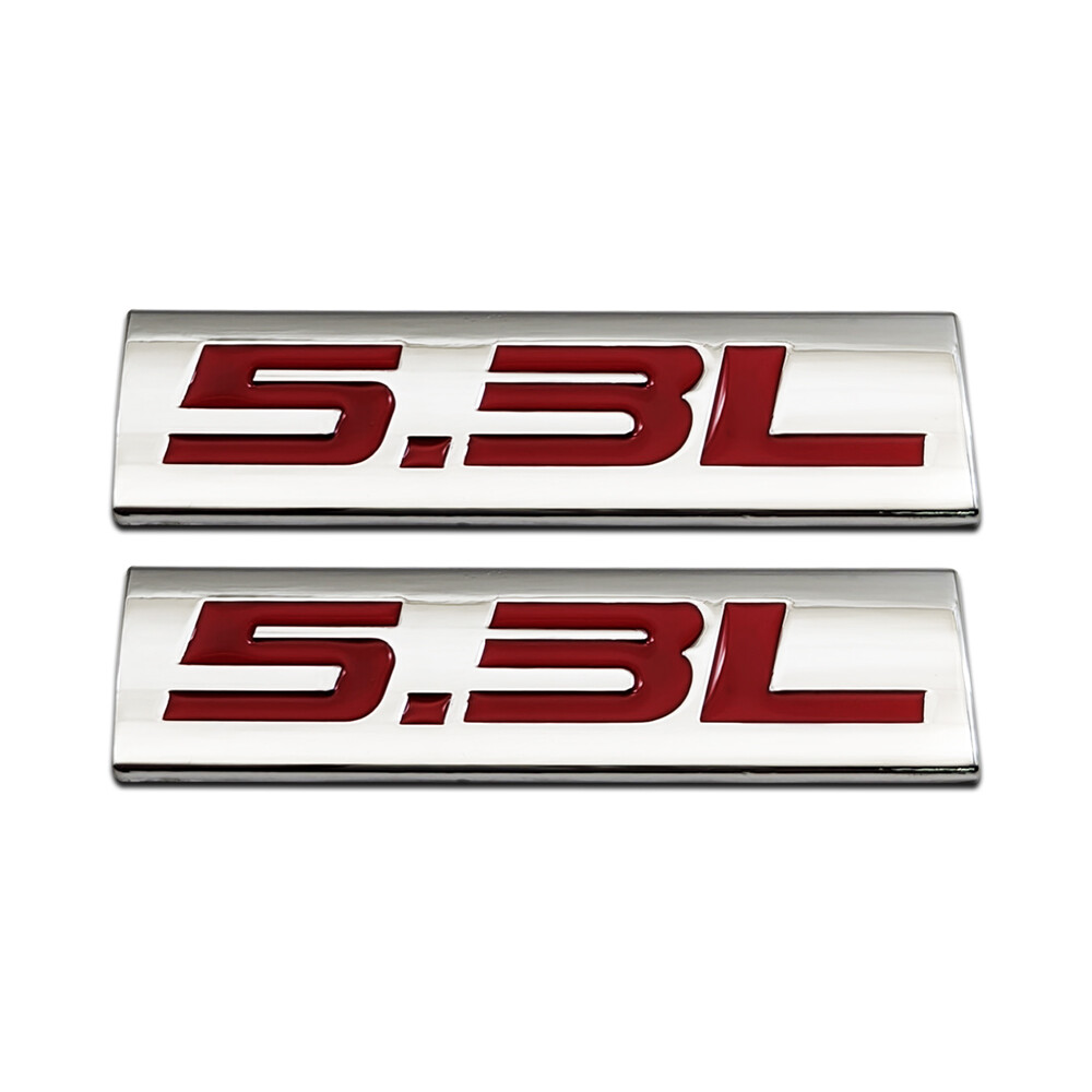 2x Chrome Silver & Red 5.3L Engine Logo Car Emblem V6 V8 Sports Badge ...