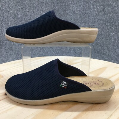 Fly Flot Shoes Womens 9 Mule Clogs Blue Mesh Round Toe Comfort Wedge ...
