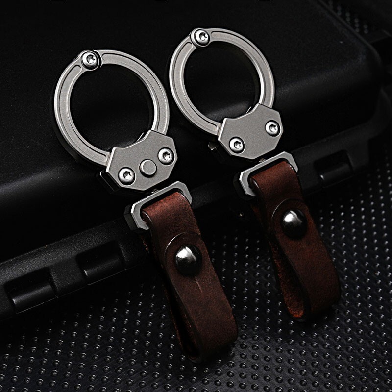 EDC Titanium Alloy + Leather Portable Car Universal Keychain Hanging ...