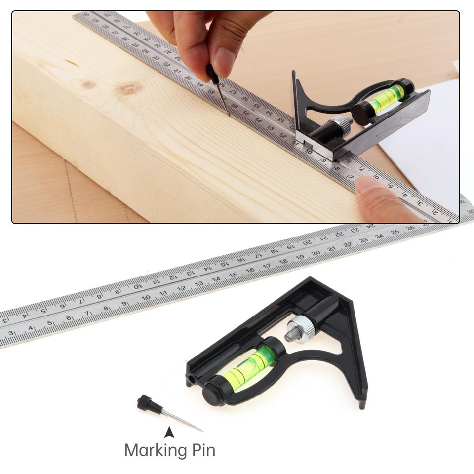 Combination Square, 12-Inch Combo-Square w/ Stainless Steel Ruler for ...