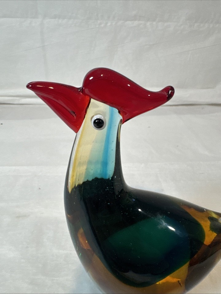 Hand Blown Glass Chicken Rooster Swirl Multi color Sculpture Figure ...