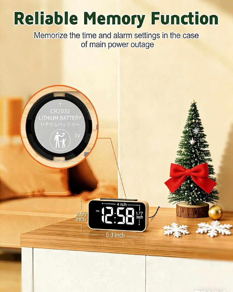 Versatile Alarm Clock with LED, Adjustable Brightness & Power Memory ...