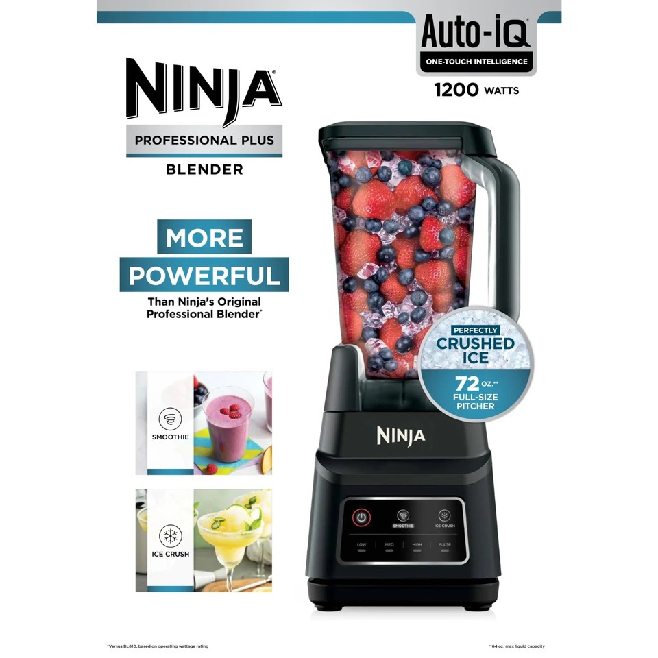 NEW Ninja Professional Plus Blender, 2 Auto-IQ Programs, 1200 W, Black ...