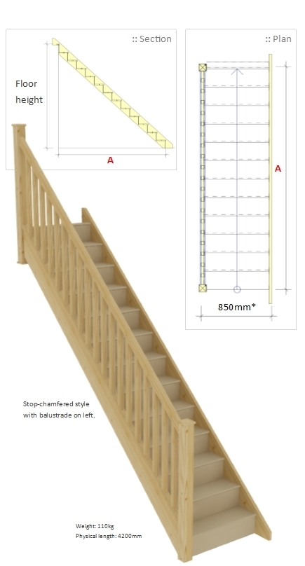 StairBox - Straight Staircase, assembled - Including LH Balustrade ...
