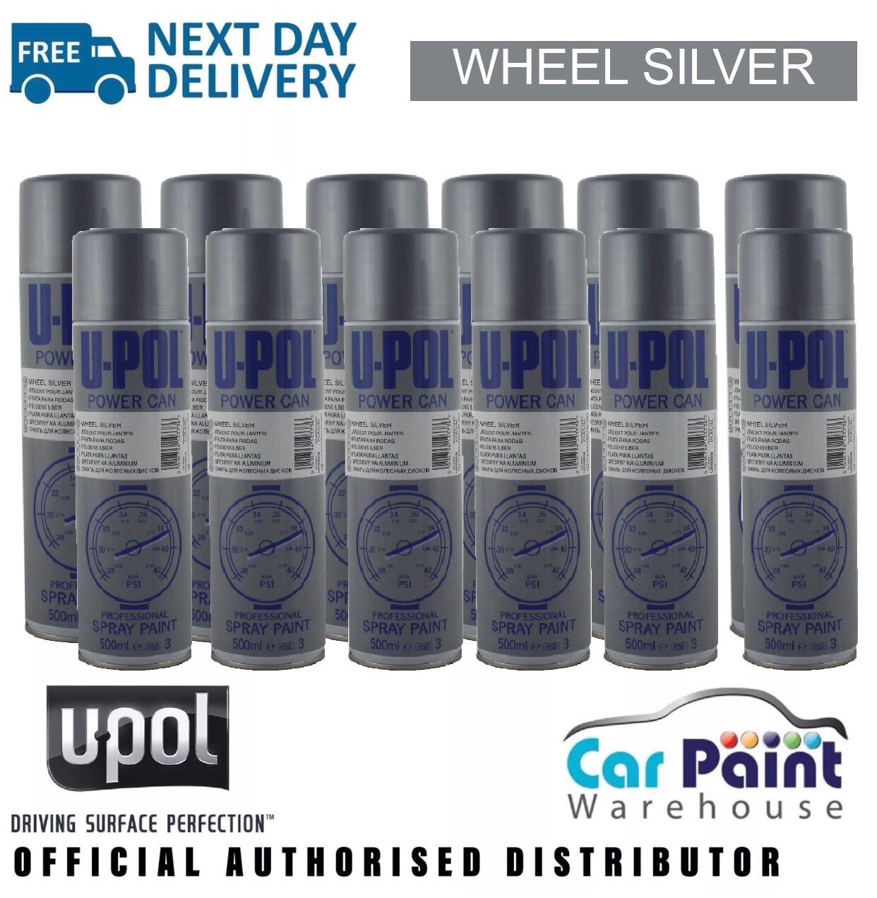 12 x U-POL Power Can Wheel Silver 500ml Aerosol Spray Cans UPOL Alloy ...