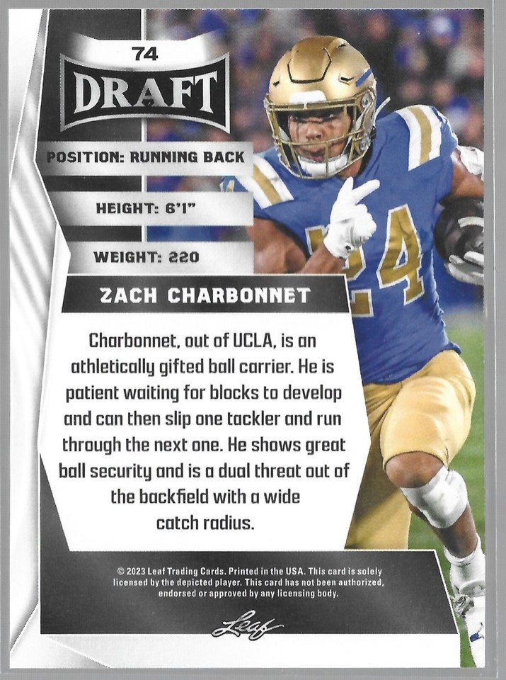 2023 Leaf Draft Zach Charbonnet #74 Rookie | eBay
