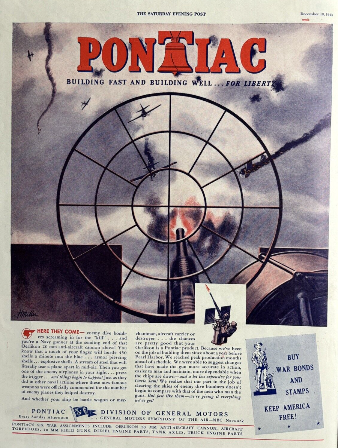 1943 Pontiac Division Of General Motors WW II Liberty Building Gun VTG ...