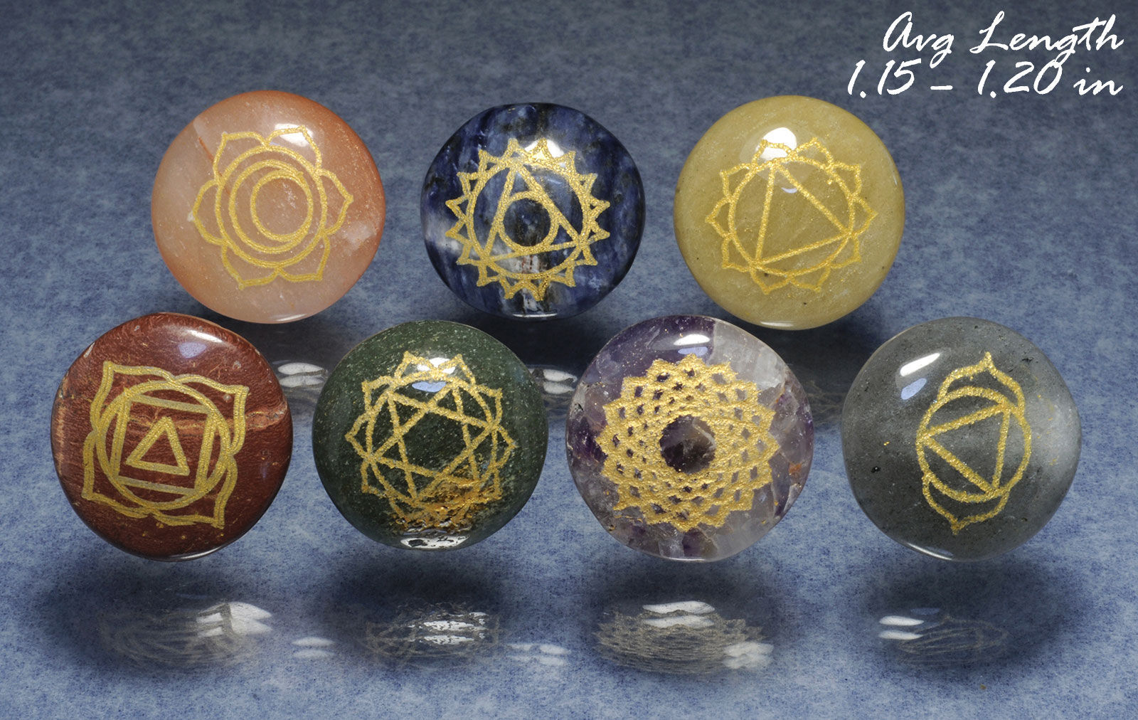 CHAKRA (7) STONE SET ROOT SACRAL SOLAR PLEXUS HEART THROAT THIRD EYE ...