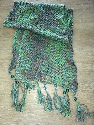 women's blue teal WINTER SCARF VERY SPARKLY GOLD BEADS ON ENDS 60 X 13 ...