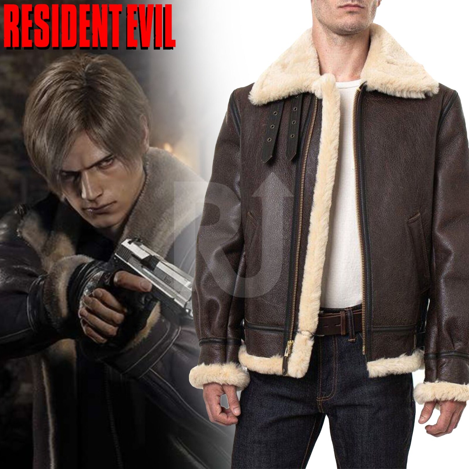 Resident Evil Leon Kennedy Jacket Men Genuine Leather Winters Bomber ...