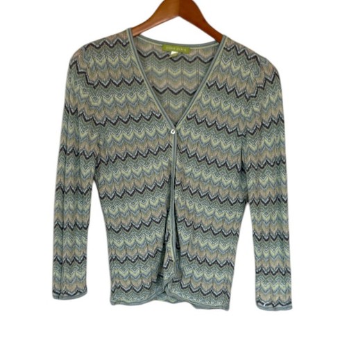Sigrid Olsen Cardigan Women XS Green Chevron Easter Spring Church ...