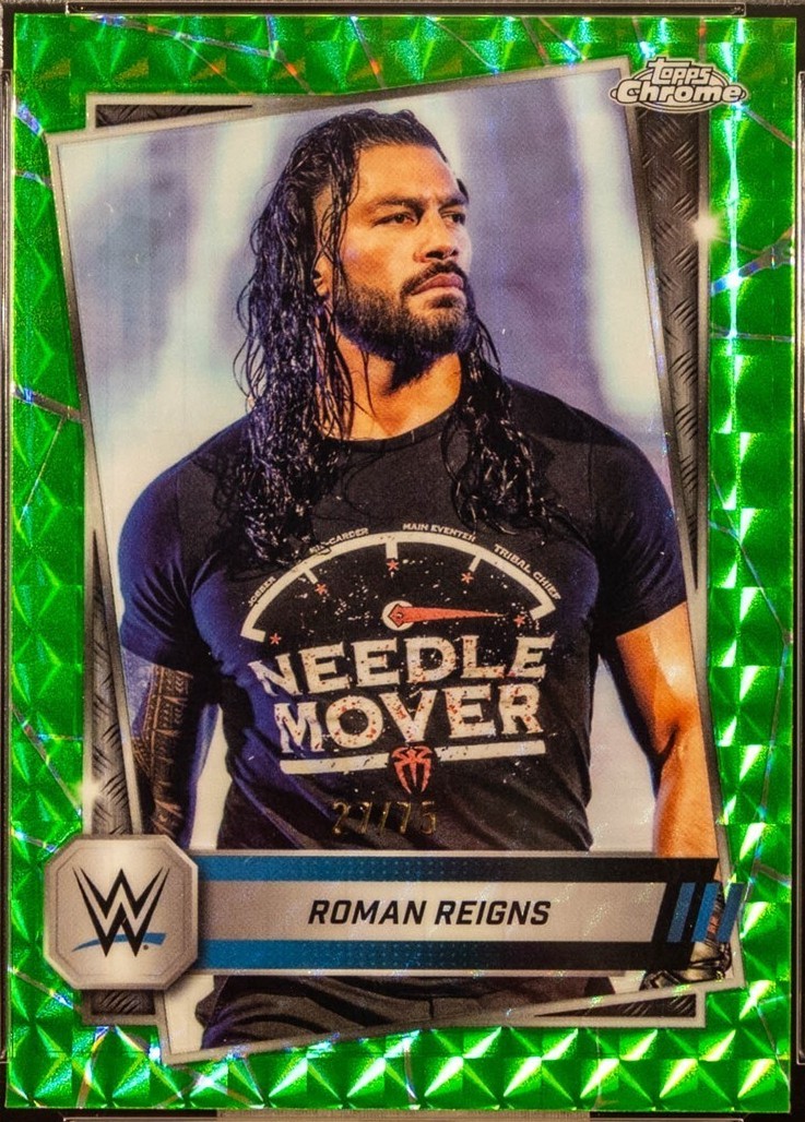 2025 Topps Chrome WWE - Roman Reigns #3 Neon Green Geometric Refractor ...
