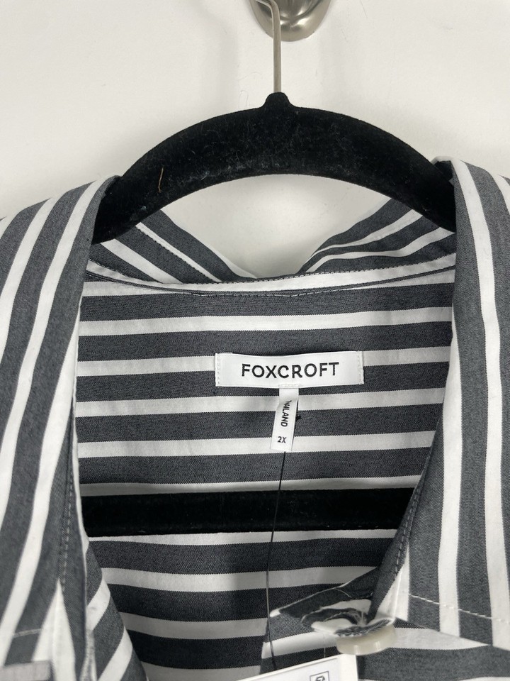 Nwt Foxcroft No Iron Collection Shirt Size 2x Black White Striped 3/4 ...