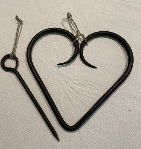 Iron DINNER BELL Heart Shape with Striker 10”x10”. Leather Hangers ...