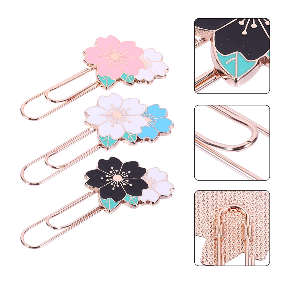 3 Pcs Bookmarks for Girls Metal Paper Fasteners Blossom Clips Cute ...