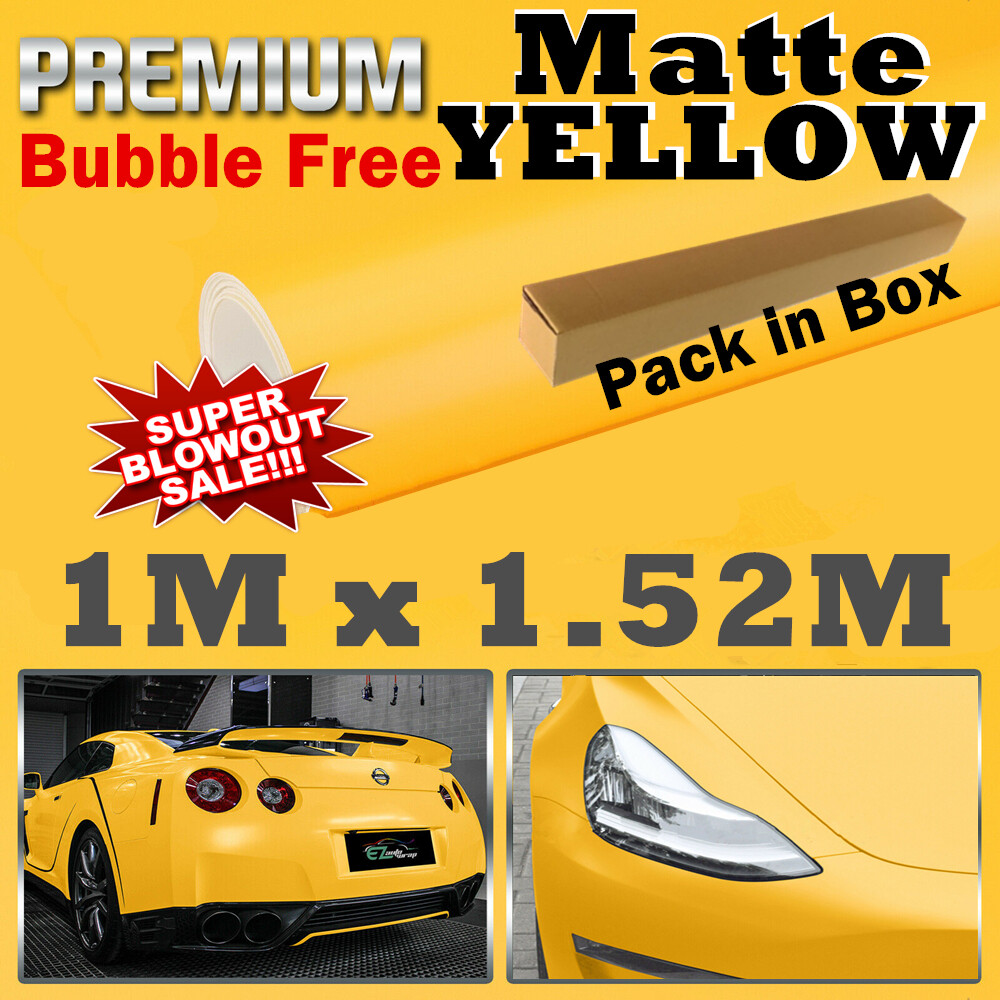 1 Meter x 152CM Matte Satin Yellow Car Vinyl Wrap Car Vinyl Stickers ...