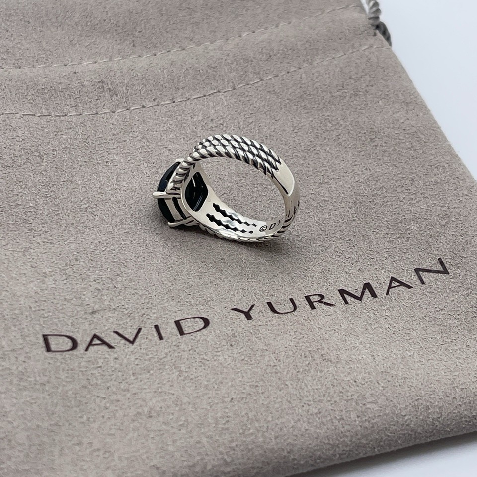 David Yurman Sterling Silver Petite Black Onyx & Diamond Wheaton Ring ...