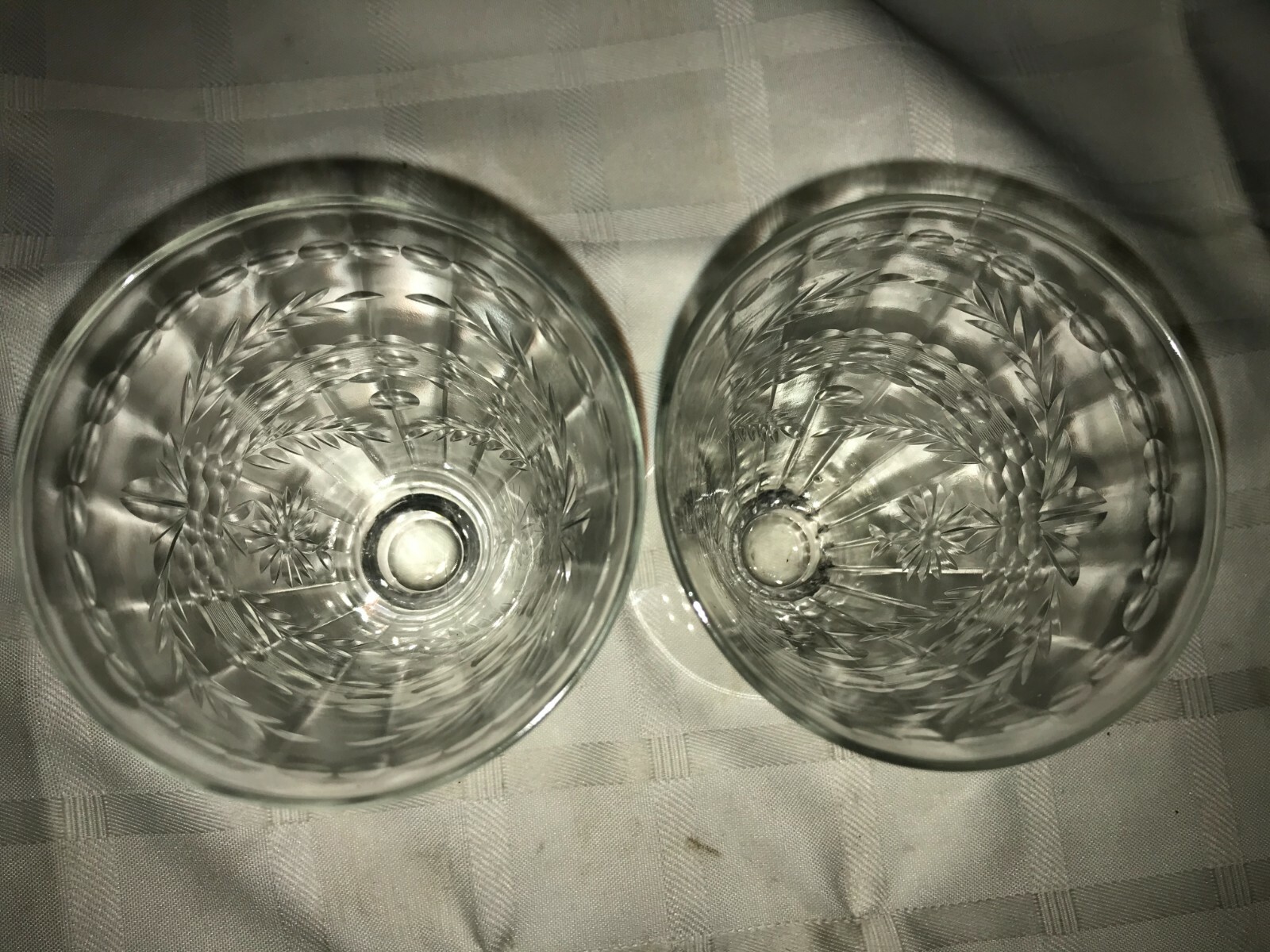 2 Vintage Footed Wheel CUT GLASS Laurel Garland SUNDAE 5" Tall DESSERT ...