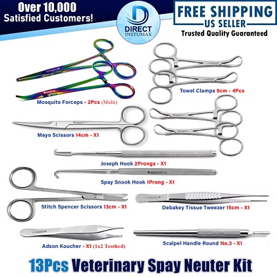 Small Animal Spay Neutering Surgery 13Pcs Kit Veterinary Oral Surgery ...