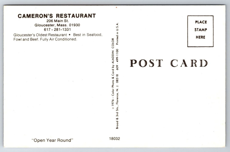 Massachusetts Gloucester Cameron's Restaurant Vintage Postcard | eBay