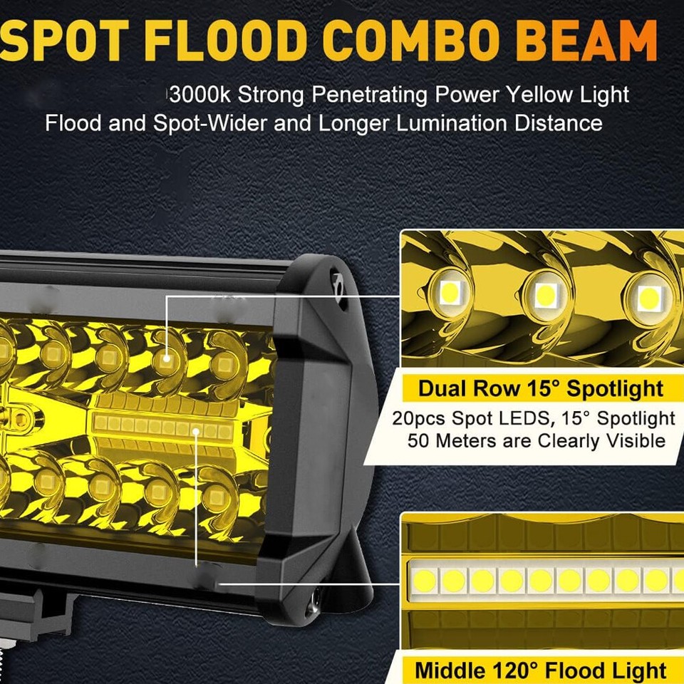 2x 7'' Yellow LED Flood Spot Combo Fog Lamp Offroad Driving Truck Work ...