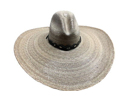 Alamo Straw/Palm Charro Hat O/S 7”Brim Band Ties Sombrero Western ...