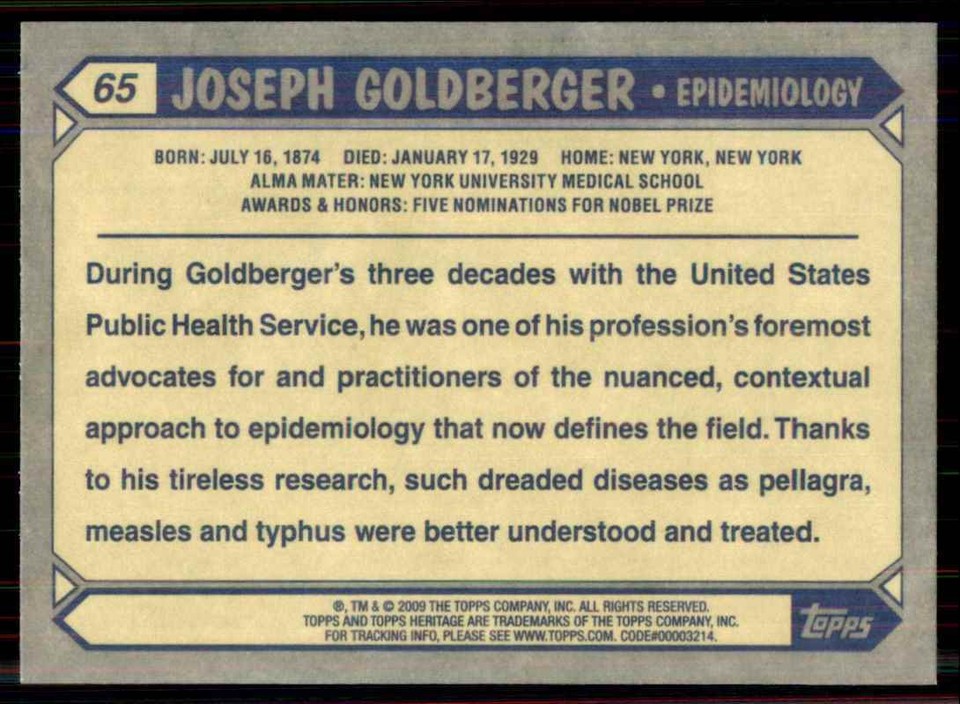 2009 Topps Heritage American Heroes Edition Joseph Goldberger #65 | eBay