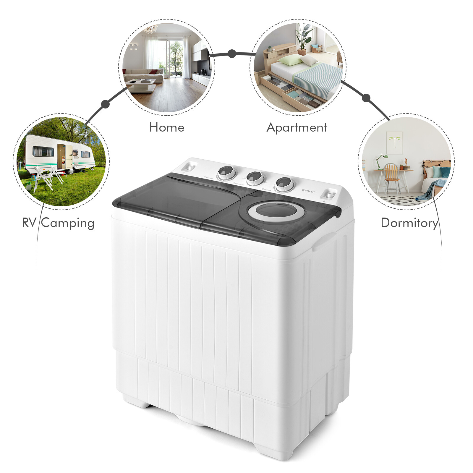 Twin Tub Washing Machine Portable Laundry Washer Machine 6.5KG Washer+ ...