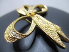 VINTAGE LARGE BOW SIGNED ROMAN GOLD TONE RHINESTONE TEXTURED RIBBON ...