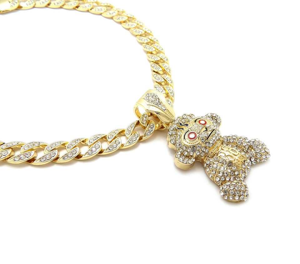 38 Baby Young Boy Monkey Pendant & 10mm 18" 20" 24" Iced Cuban Chain ...
