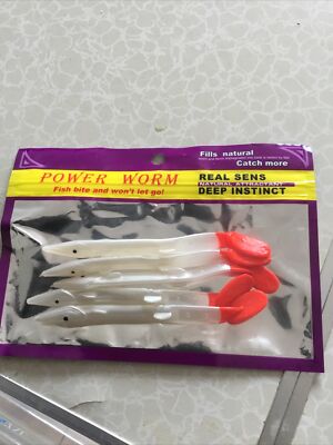Sea fishing lures jelly worms Cod Pollock Bass Scented 4.5” White Red ...
