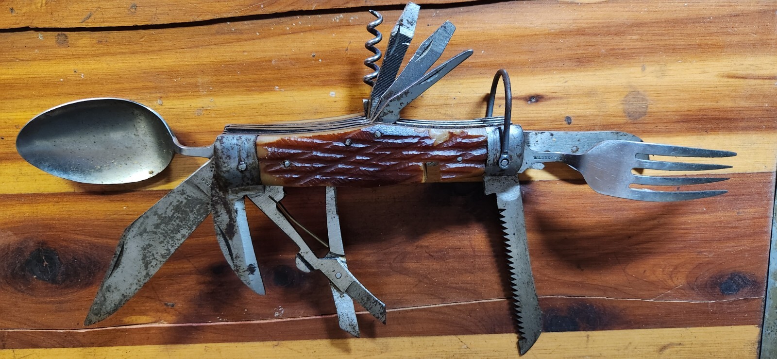 VINTAGE JAPAN MULTI TOOL CAMPING, HUNTING, FISHING HOBO KNIFE HAS 11 ...