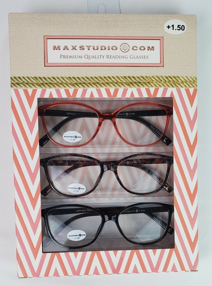 Max Studio Premium Quality 3 Pair Reading Glasses READERS 1.50~Colorful ...