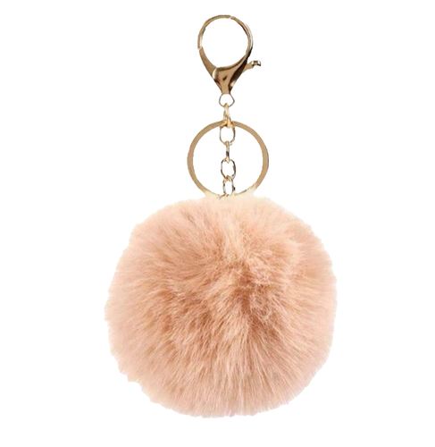 Blush Pompon Purse Charm Keychain Key Fob Fluffy Plush Ball Key Ring ...