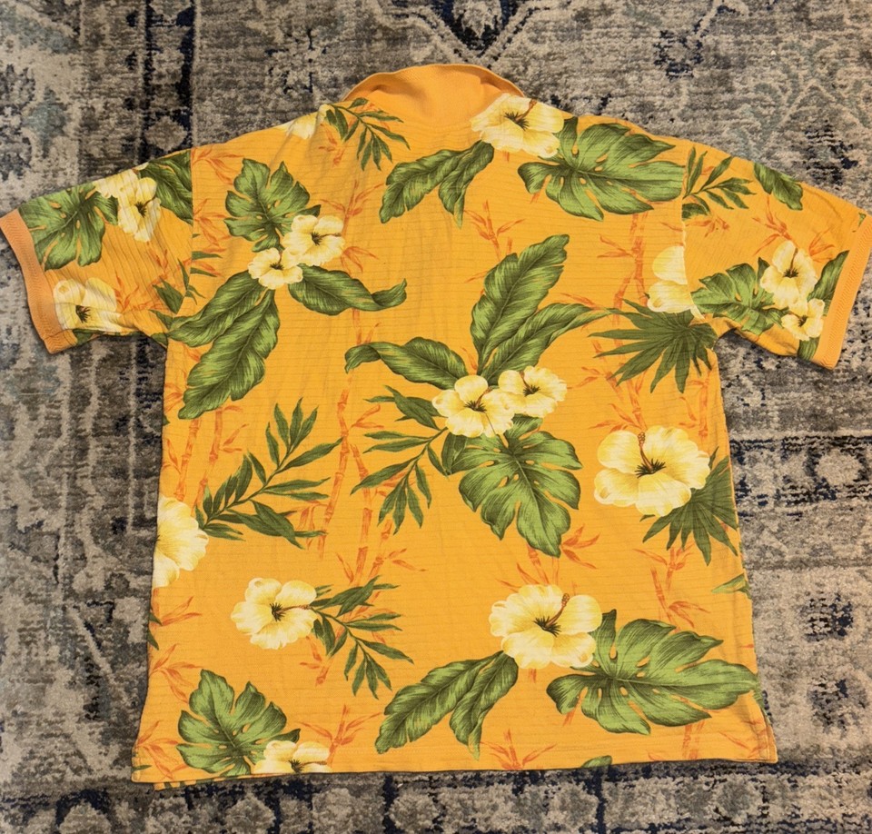 Vintage Caribbean Joe Polo Hawaiian Shirt Men's Small Peach Floral ...
