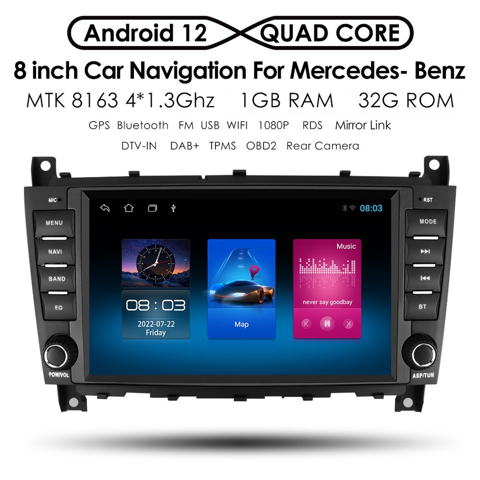 For Mercedes-Benz C-Class W203 W209 Car Radio GPS Navi Android 12 ...