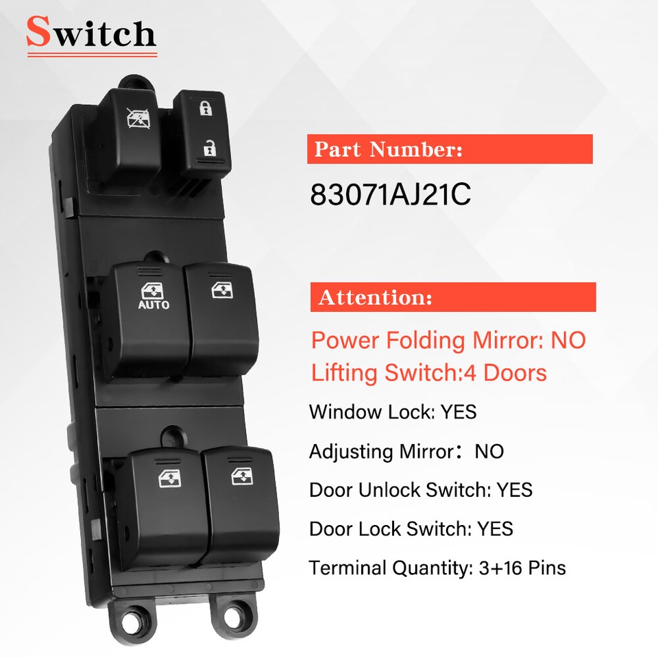 FOR 13-19 SUBARU LEGACY OUTBACK DRIVER LH MASTER POWER WINDOW SWITCH ...