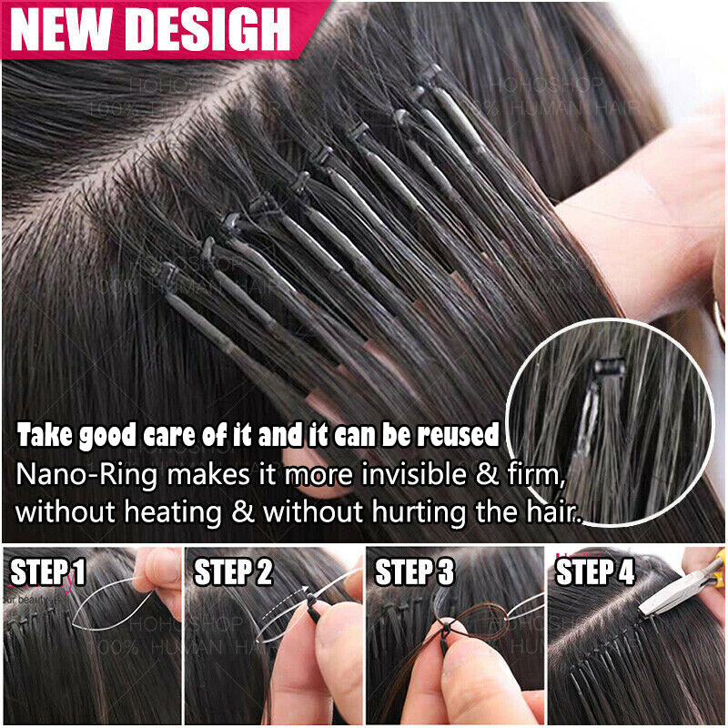 Thick Nano Ring Remy Human Hair Extensions Rings Loop Ring Beads Full ...
