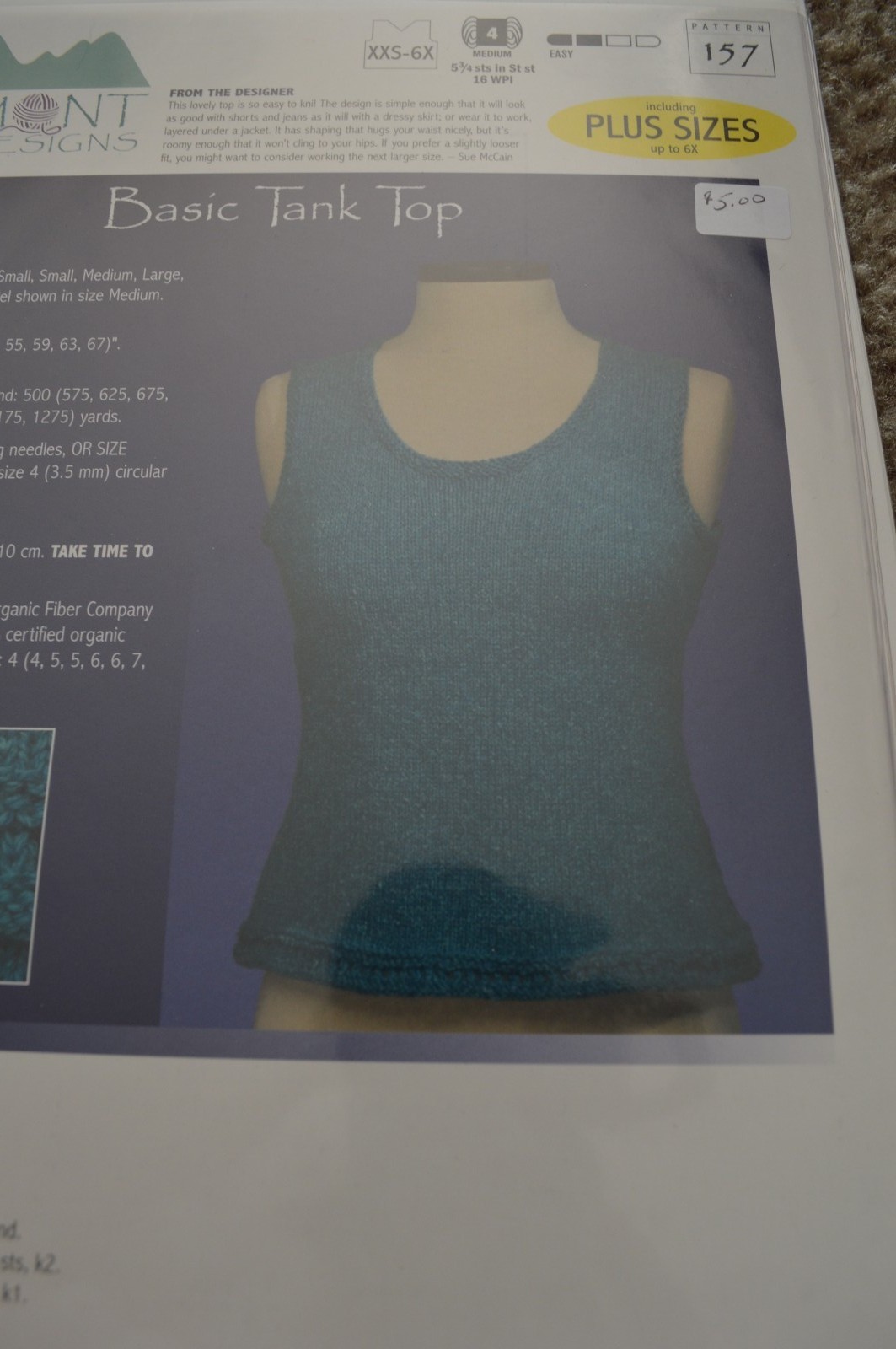 Vermont Fiber Designs Knitting Pattern 157 Basic Tank Top Up to 6X | eBay