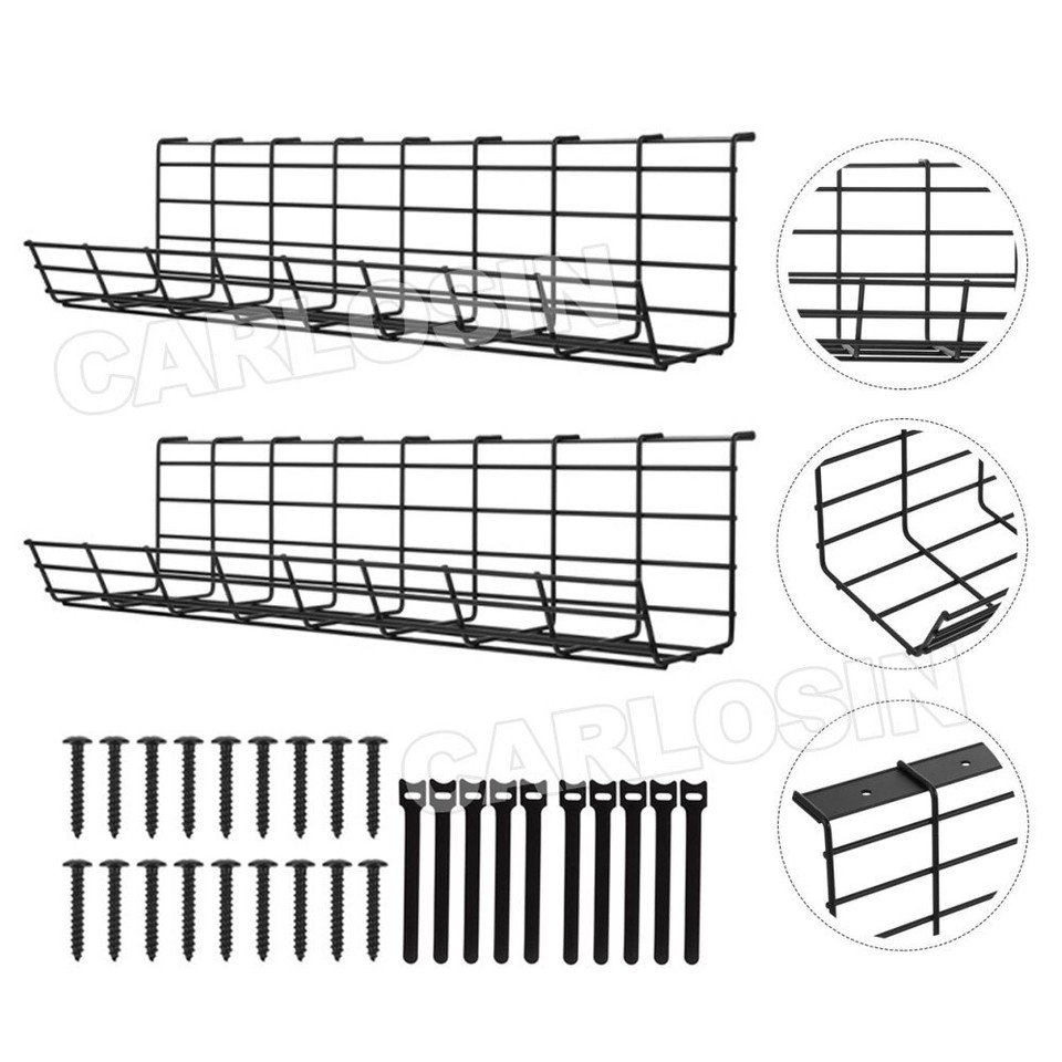 2X Under Cable Management Tray Under Desk Cable Organizer for Wire ...