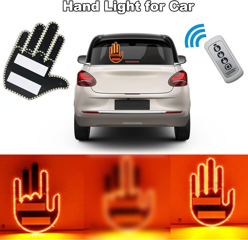 Amber LED Middle Finger Light Hand Finger Gesture Light w/Remote Car ...