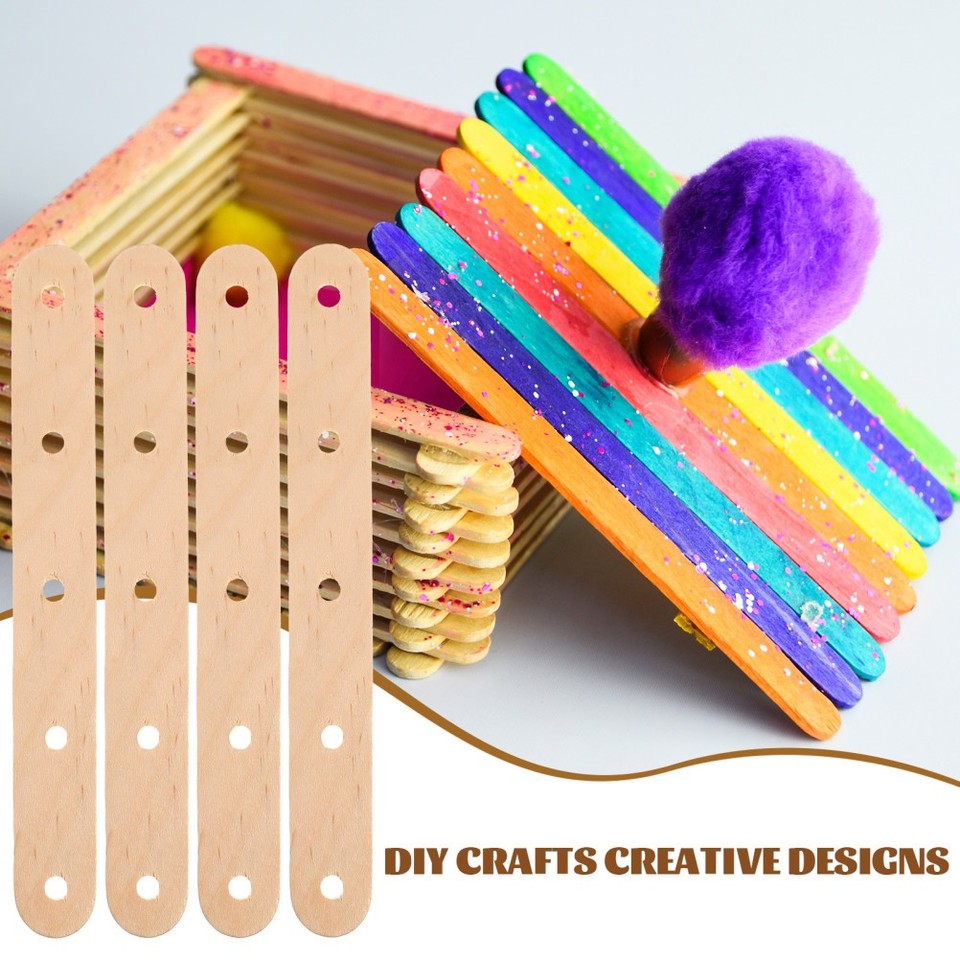 50PCS Natural Wood Craft Sticks Wood Craft Stick with Holes for DIY ...