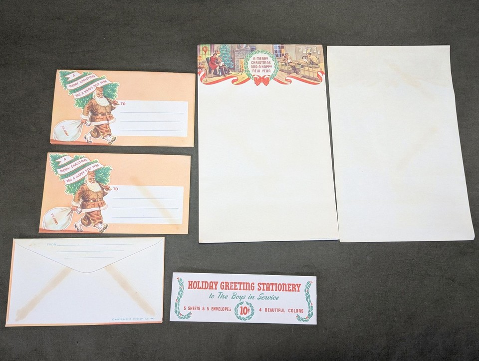 WWII Holiday Greetings Stationary Boys in Service Christmas US Santa ...