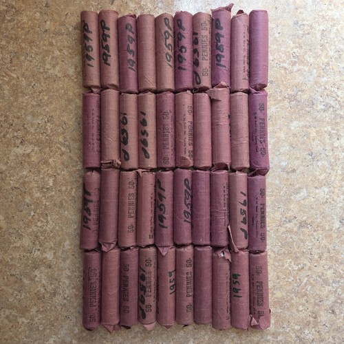 40 Rolls Of Uncirculated 1959-P Lincoln Memorial Cents Foil Wrapped ...