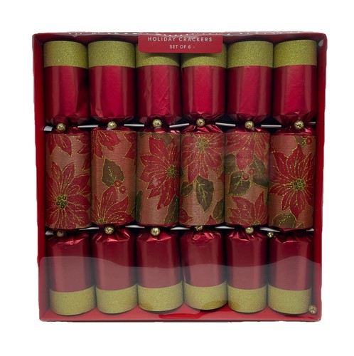 NEW World Market Large Red Gold Poinsettia Holiday Crackers, 6 Count ...