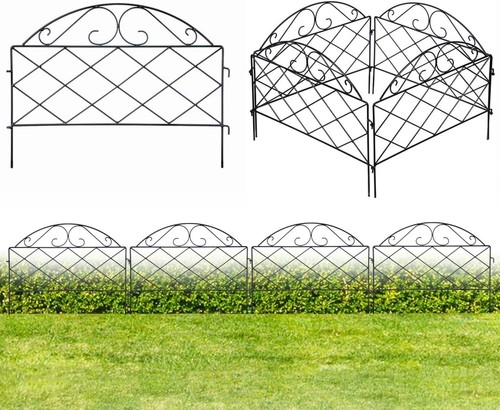 Black Metal Decorative Garden Fence, Fence Panel with Support Stakes ...