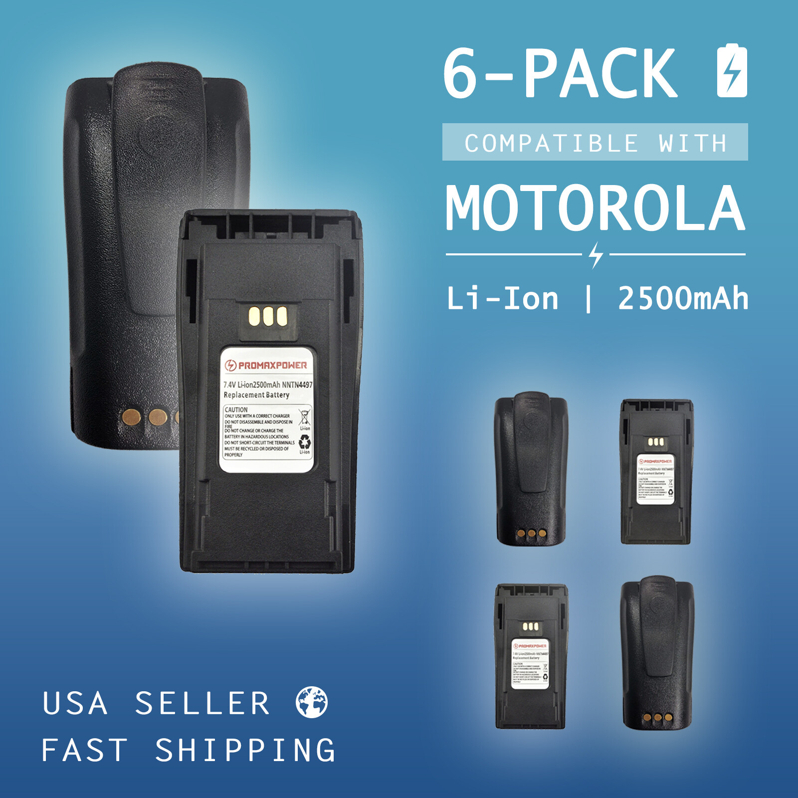 6x Li 2500mAh Round Battery for Motorola Radio NNTN4497 CP150 CP200D ...