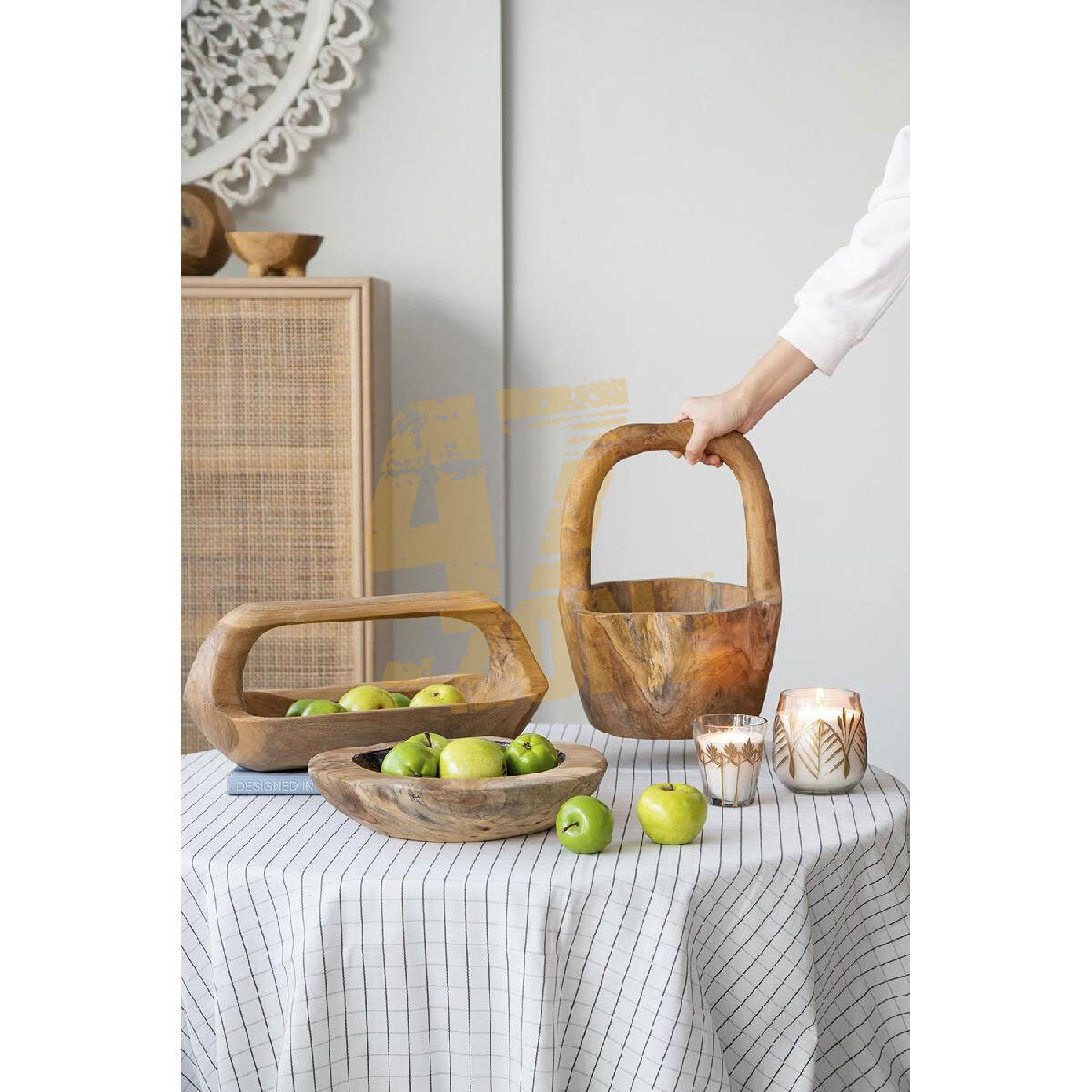 Teak Rect Bowl w/ Handle Brown Indoor Outdoor Home Decor Tabletop ...
